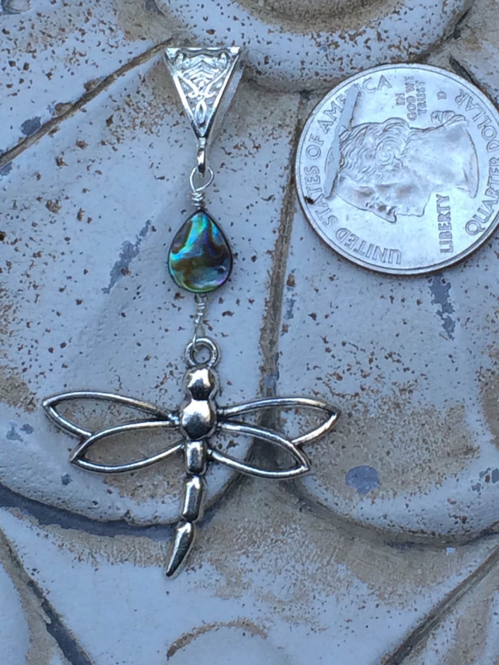 Dragonfly Pendant, Dragonfly Necklace,silver Dragonfly, Abalone, Wire ...