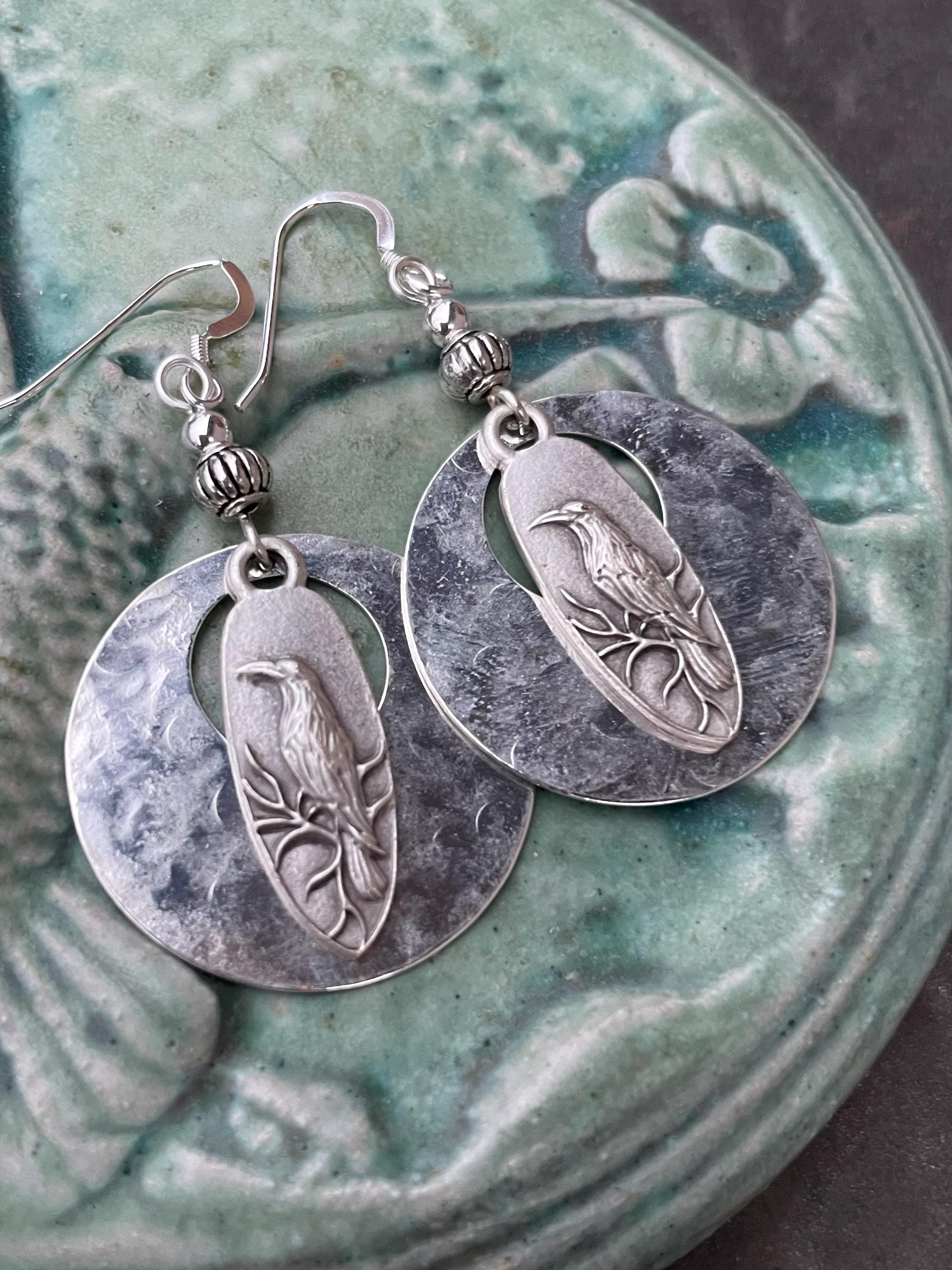 Ravens Earrings in Hammered Silver – Gothic Boho Statement Jewelry - Etsy