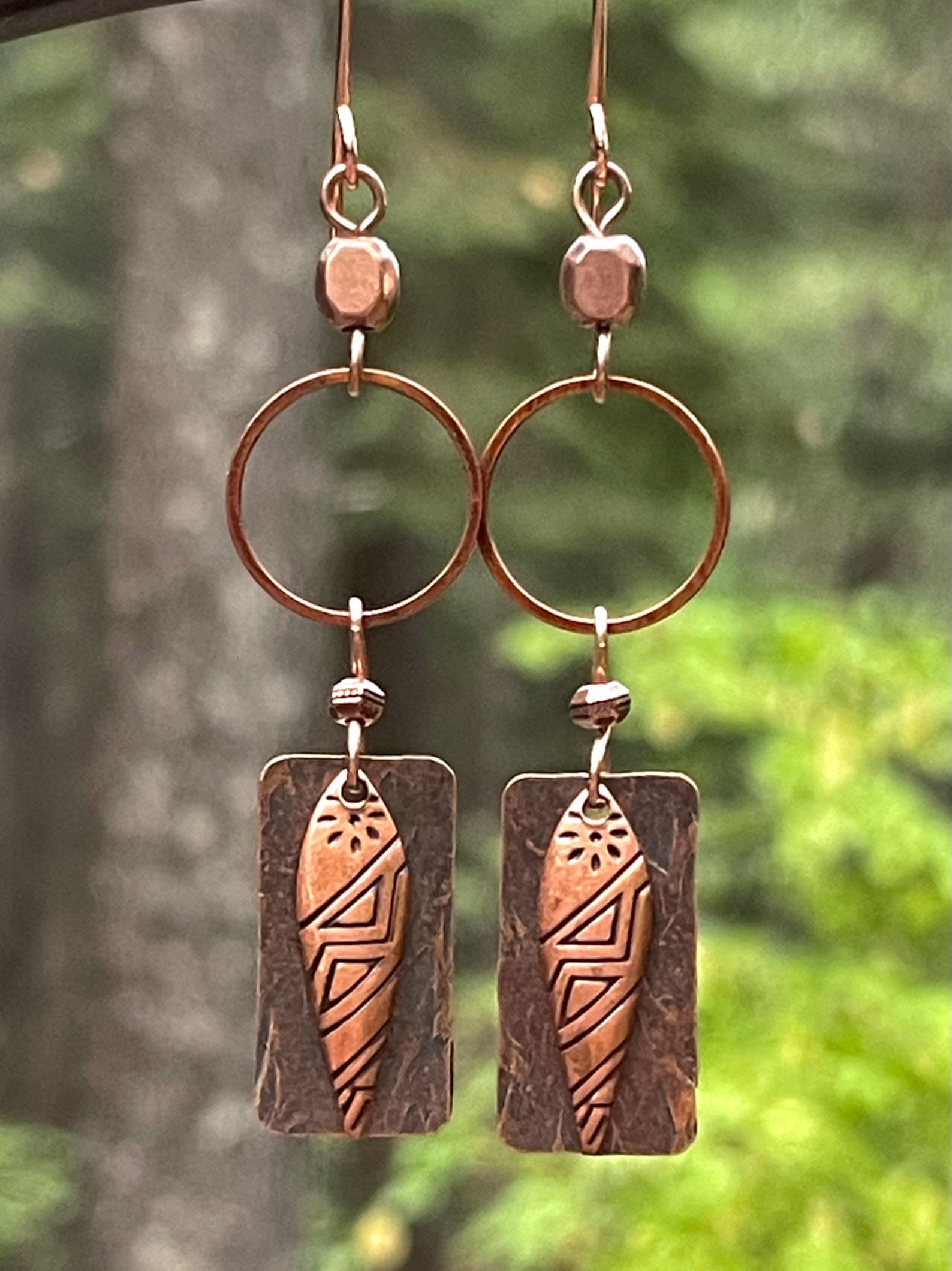Rustic Copper Dangle Earrings, Hammered Copper Boho Earrings, Textured ...