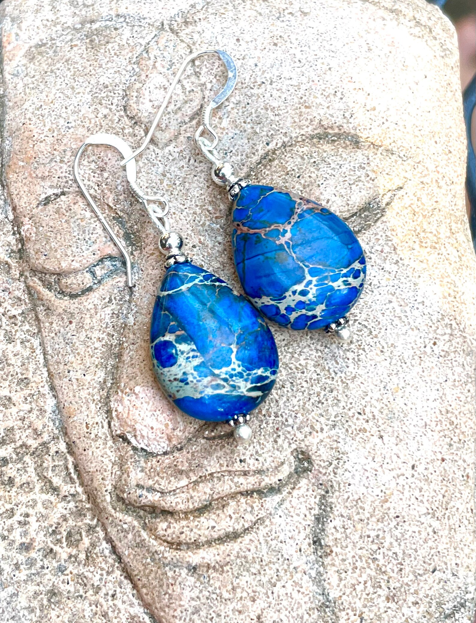 Blue jasper earrings Blue gemstone earrings gemstone | Etsy