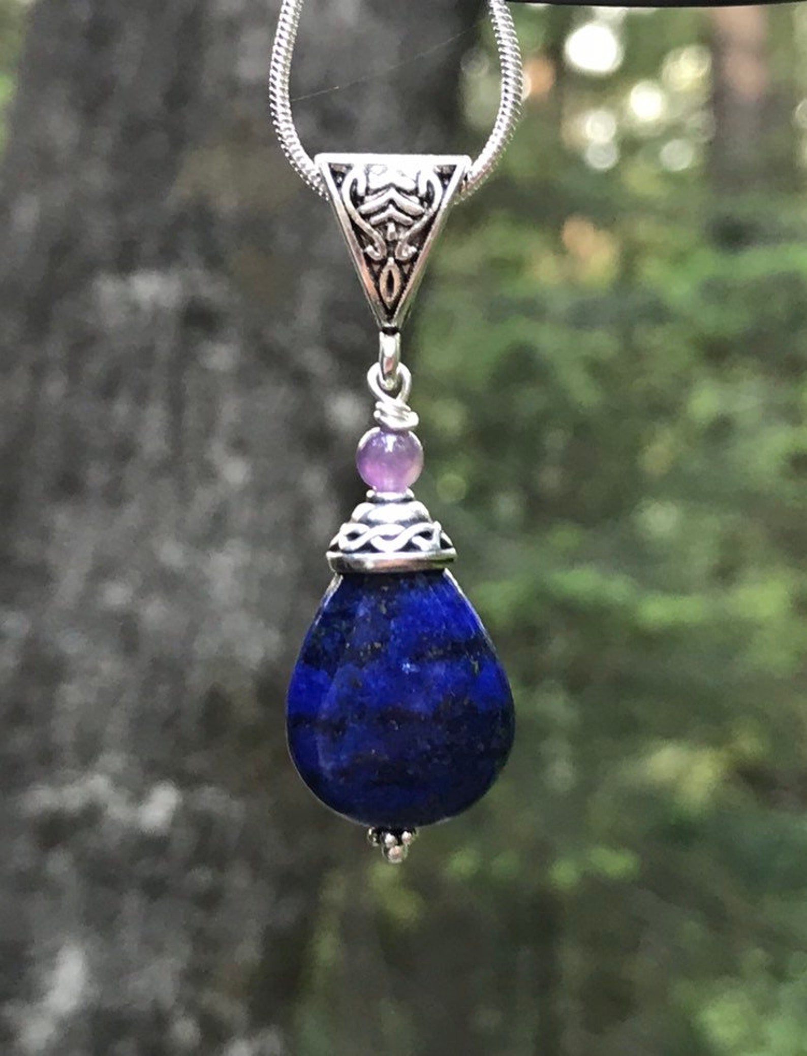 Lapis Lazuli and Amethyst Pendant Lapis Necklace Lapis - Etsy
