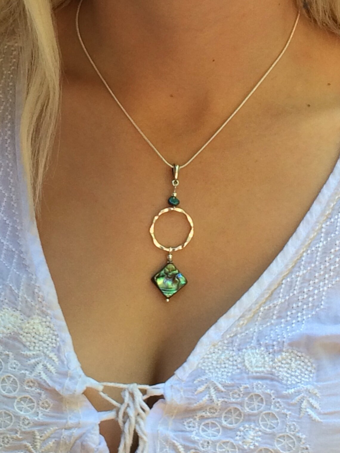 Abalone Shell Pendant, Abalone Necklace, Abalone Jewelry, Silver Hoop ...