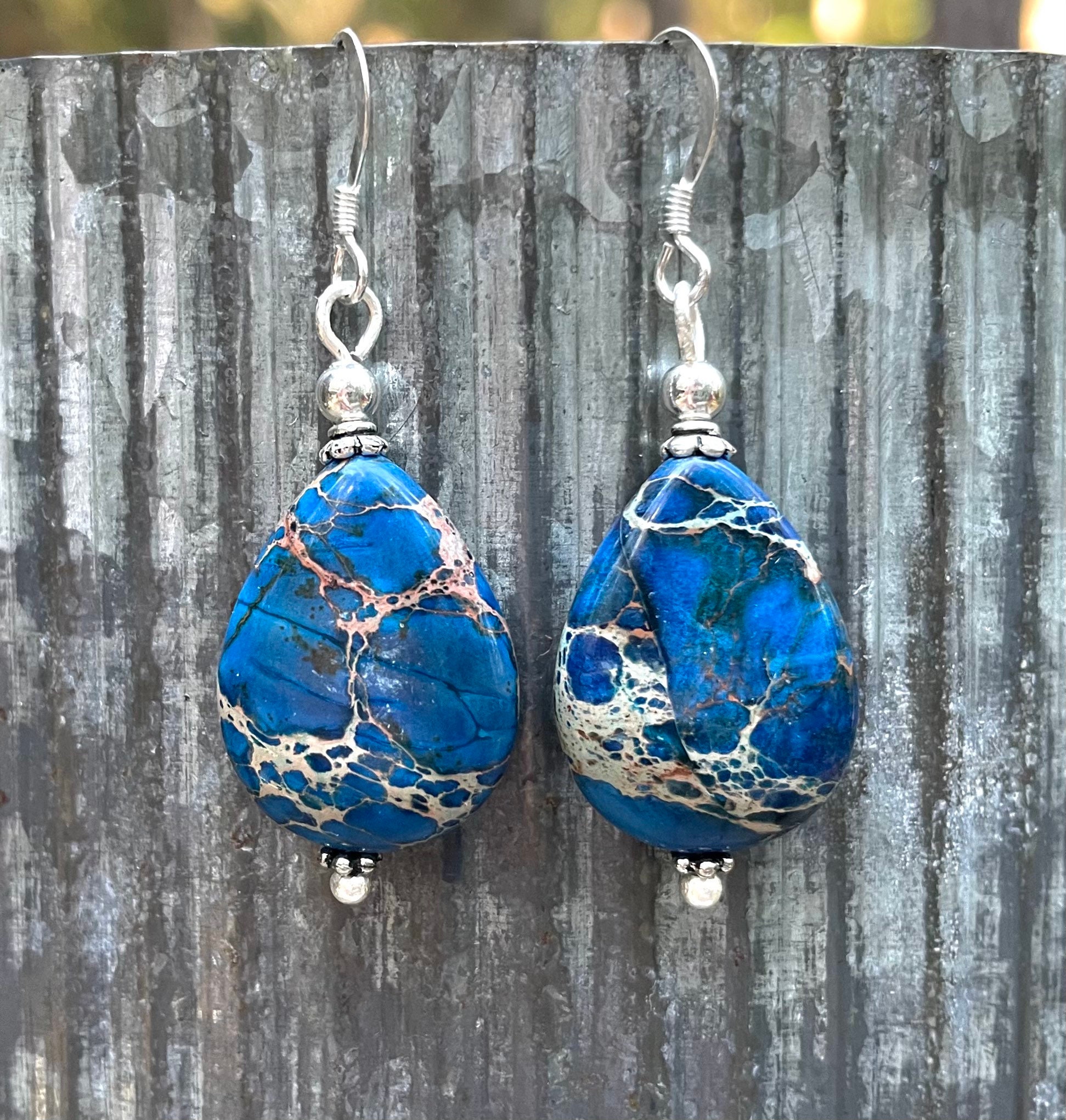 Blue jasper earrings Blue gemstone earrings gemstone | Etsy