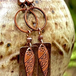 Rustic Copper Dangle Earrings, Hammered Copper Boho Earrings, Textured ...