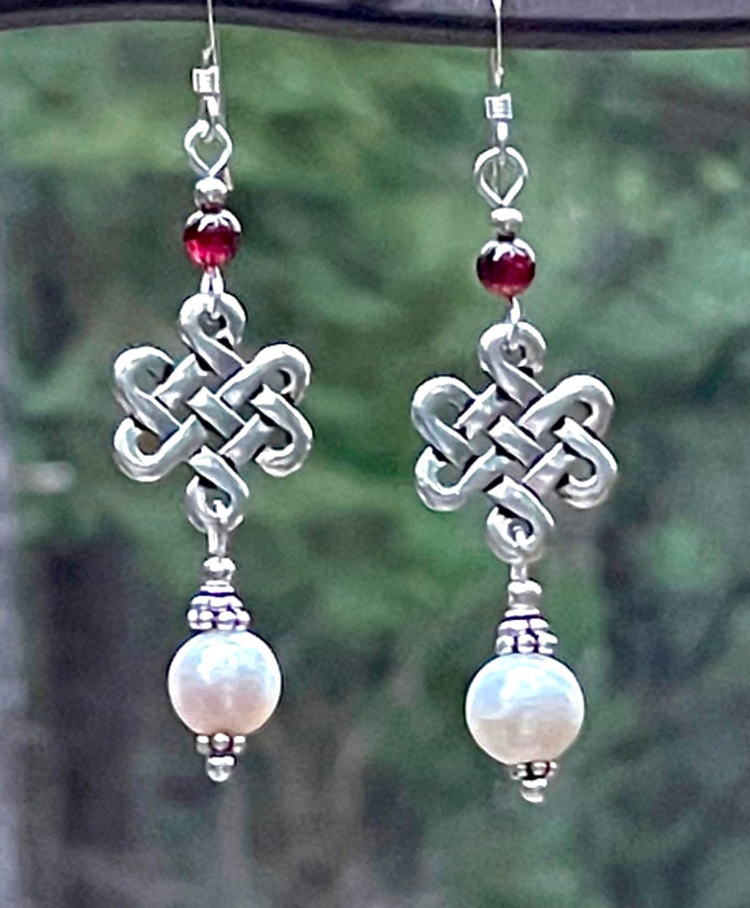 Silver Celtic Knot Earrings, Celtic Dangle Earrings, Handmade Celtic Jewelry, Pearl Earrings ...