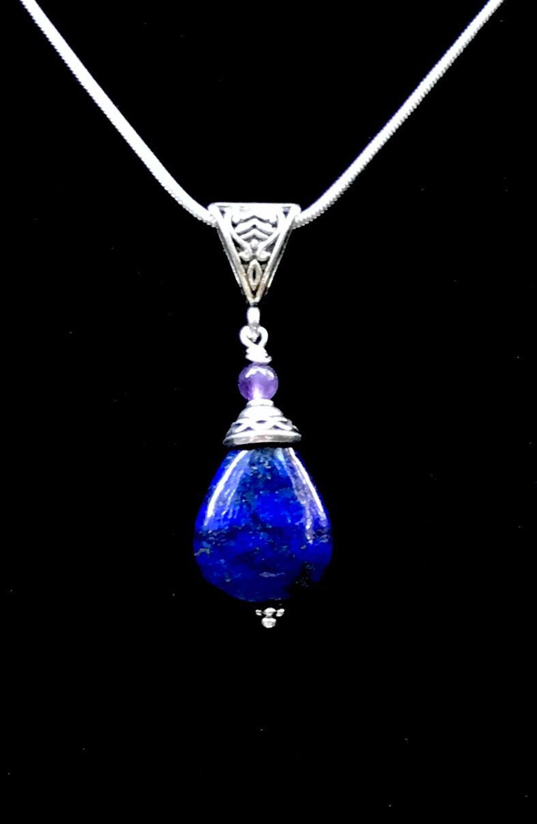 Lapis Lazuli and Amethyst Pendant, Lapis Necklace, Lapis Jewelry, Blue ...