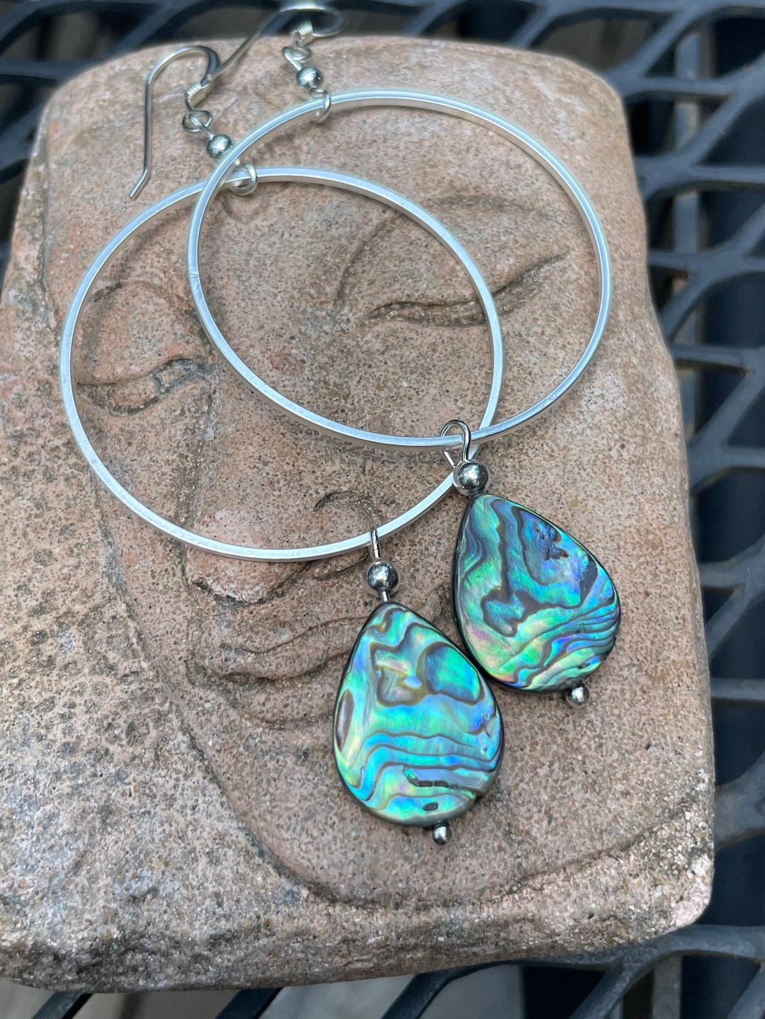 Abalone Shell Hoop Earring, Natural Shell Earrings, Abalone Shell ...