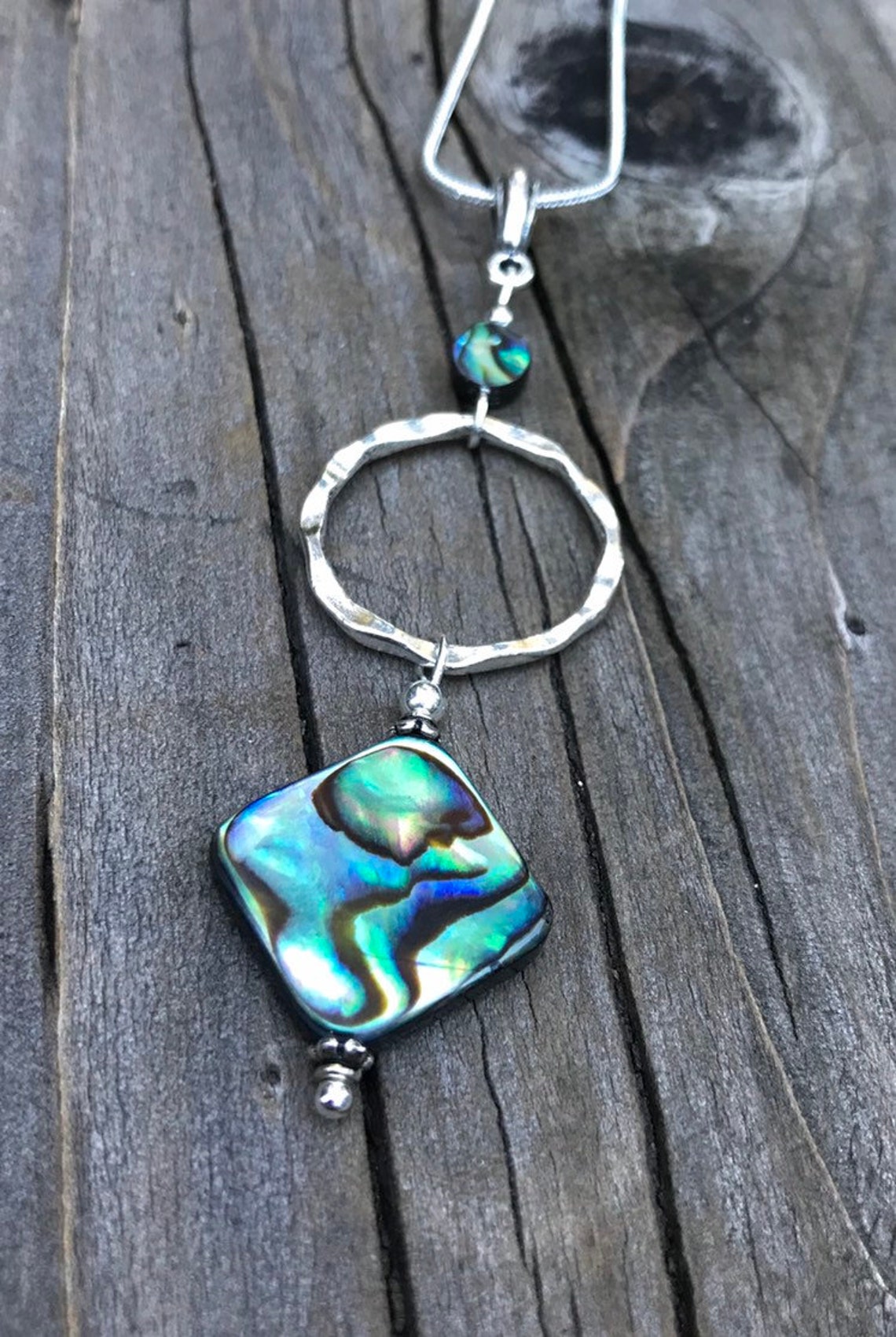 Abalone Shell Pendant, Abalone Necklace, Abalone Jewelry, Silver Hoop ...
