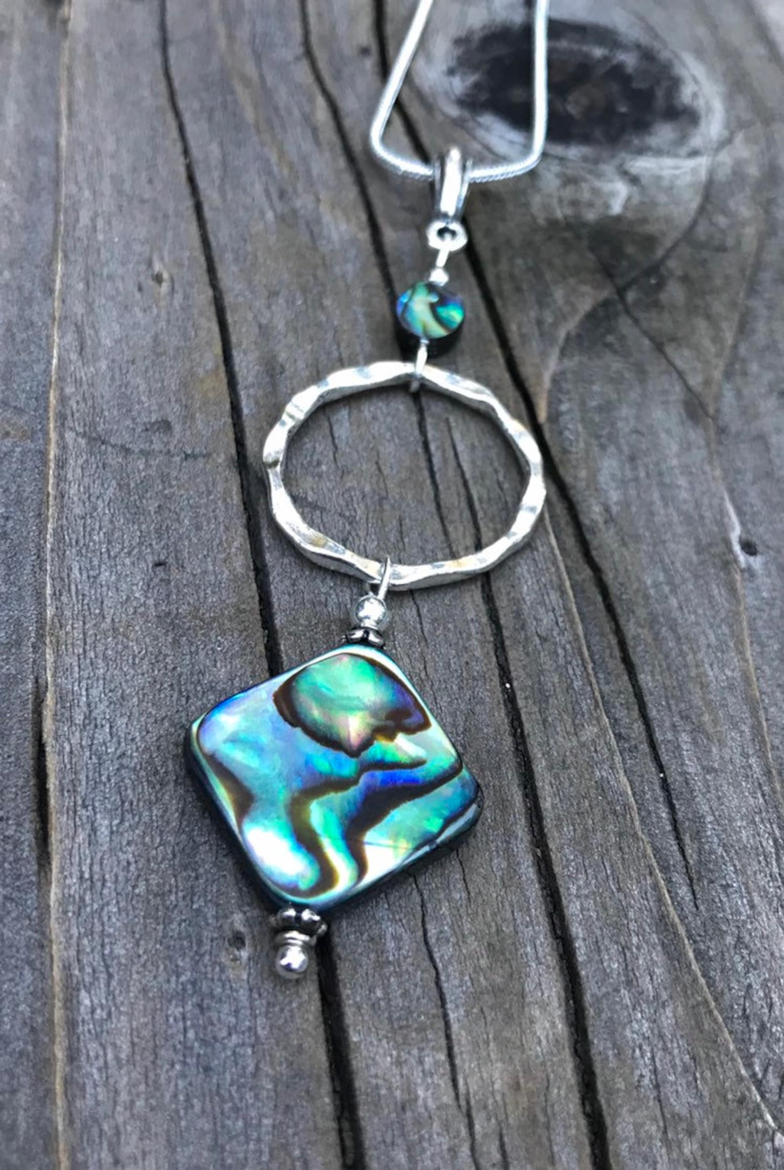 Abalone Shell Pendant, Abalone Necklace, Abalone Jewelry, Silver Hoop ...