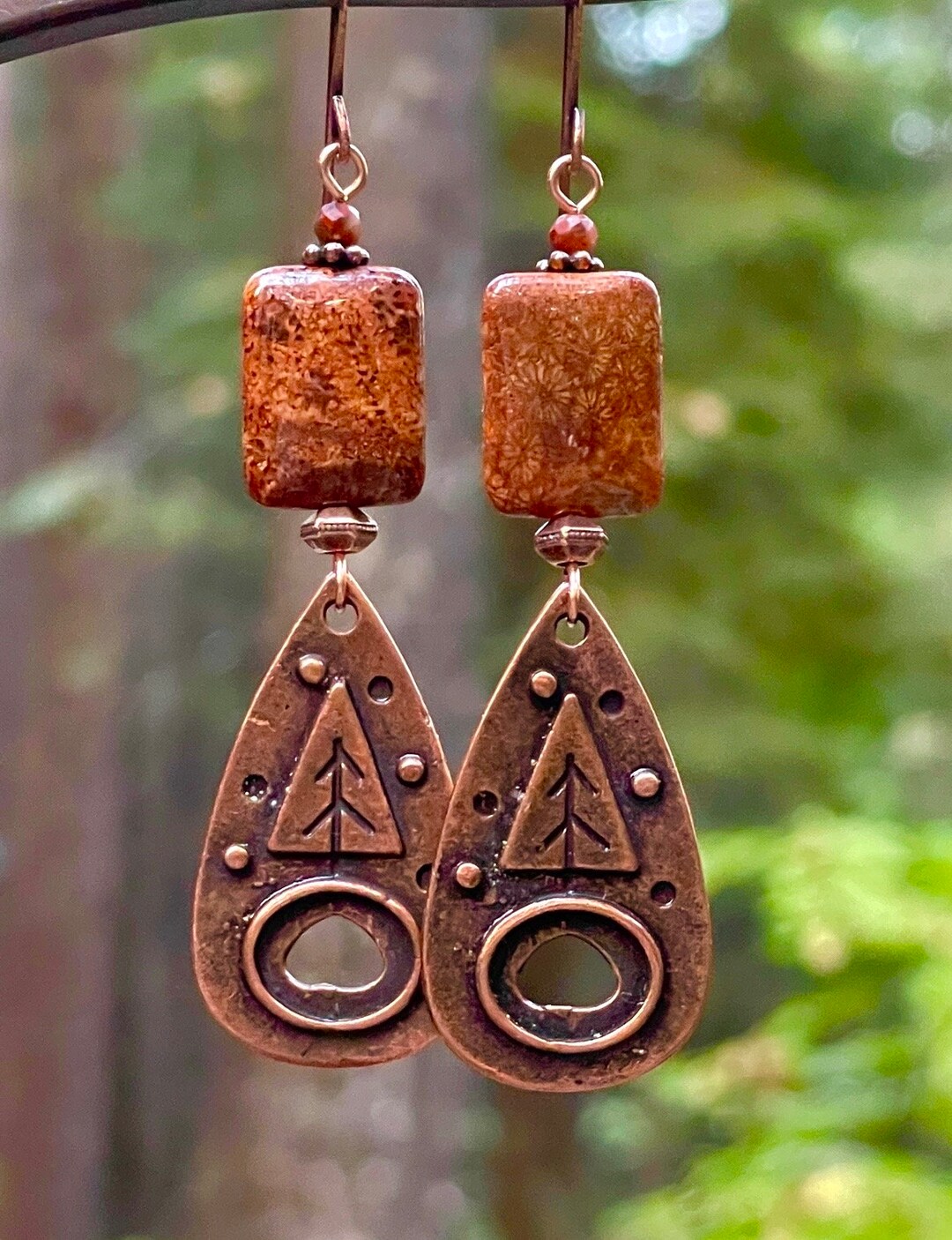 Rustic Copper Boho Earrings Handmade Copper Earrings Bohemian Jasper
