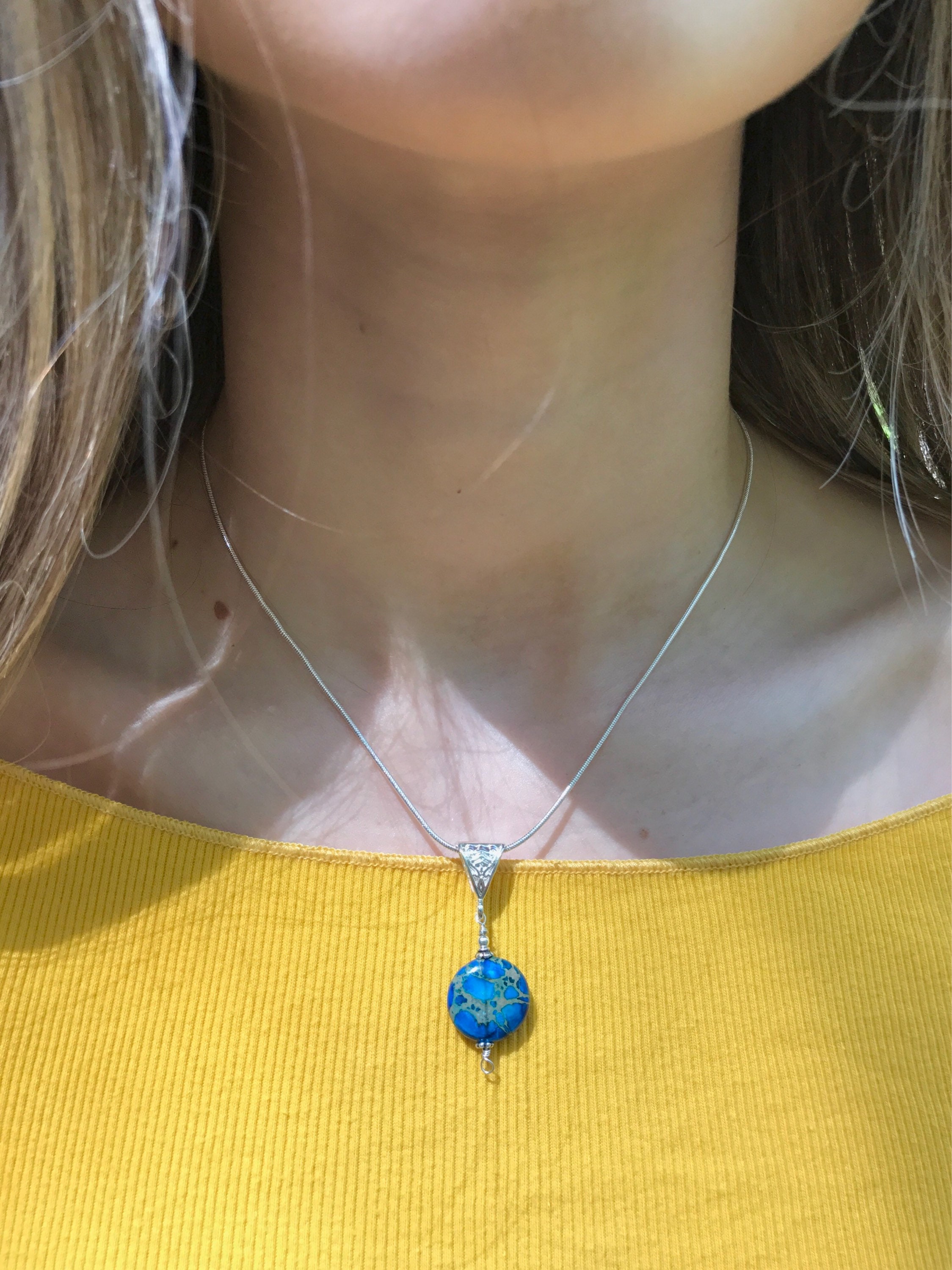 Blue gemstone necklace wire wrapped pendant wire wrapped | Etsy