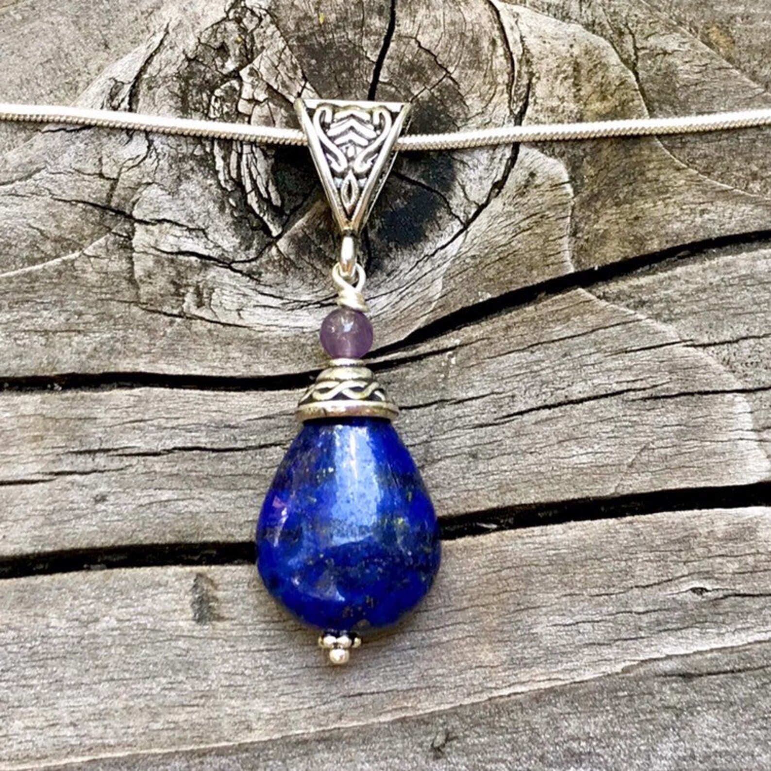 Lapis Lazuli and Amethyst Pendant Lapis Necklace Lapis - Etsy