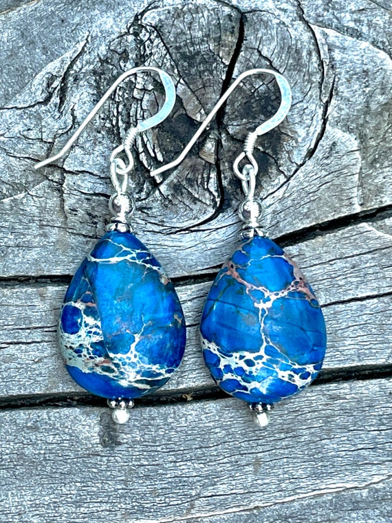 Blue jasper earrings Blue gemstone earrings gemstone | Etsy