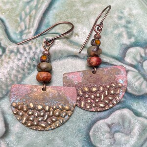 Rustic Copper Boho Earrings, Antique Copper and Jasper Stones, Hammered ...