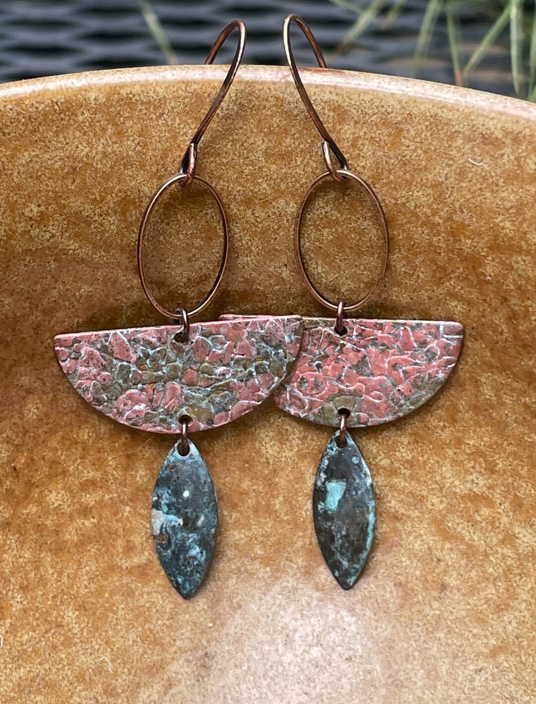 Hammered Copper Boho Earrings, Handmade Copper Earrings, Rustic Copper ...