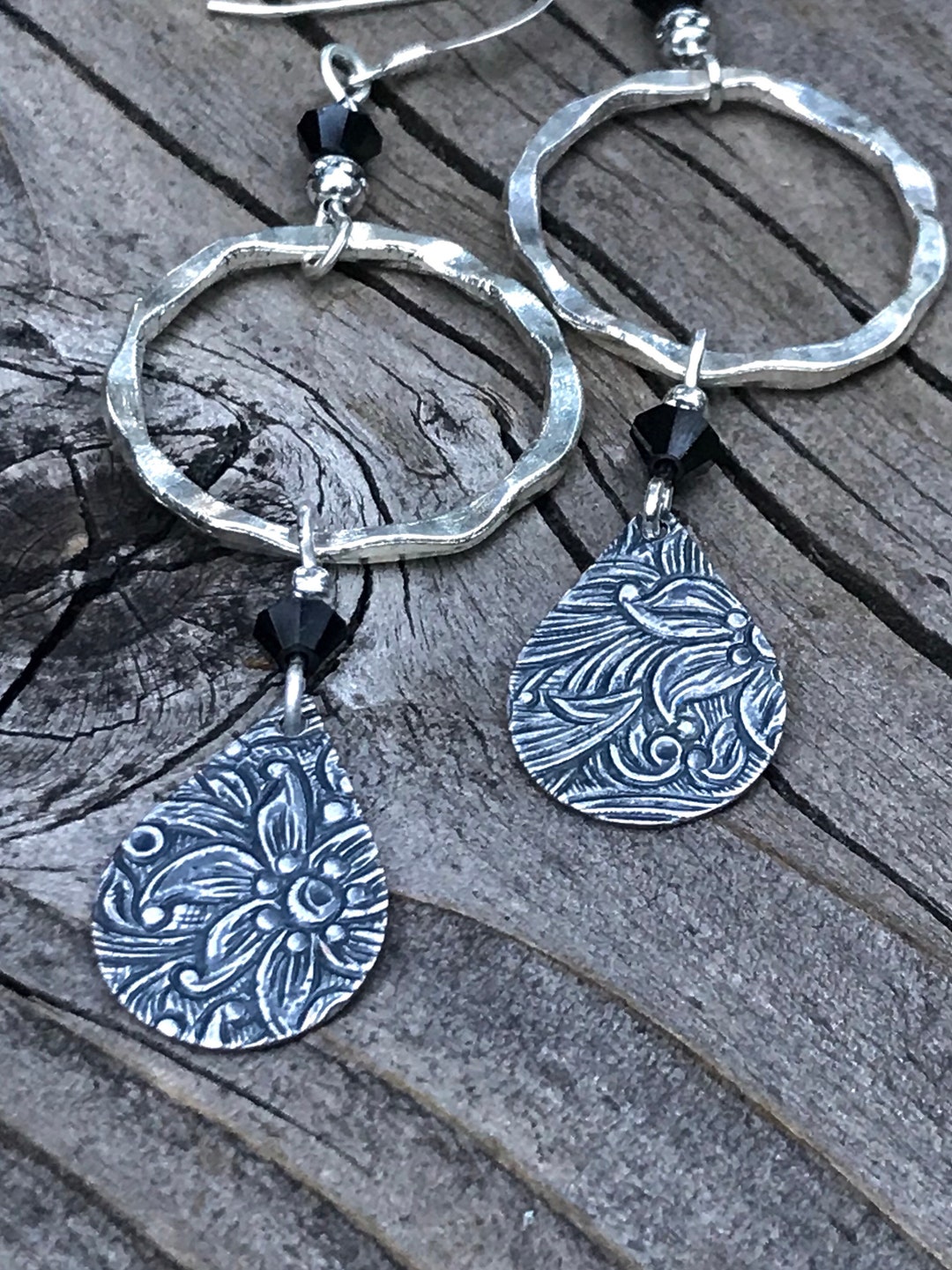 Hammered Silver Boho Earrings, Silver Hoop Earring, Boho Earrings ...