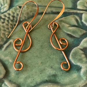 Copper Treble Clef Earrings, Solid Copper Music Note Earrings, Copper ...
