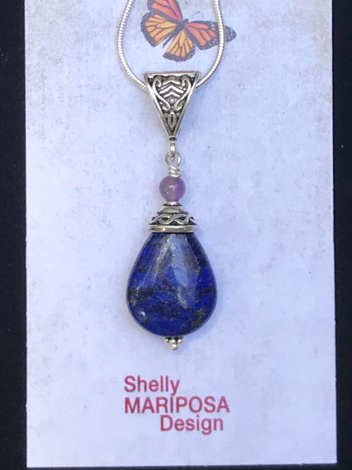 Lapis Lazuli and Amethyst Pendant Lapis Necklace Lapis - Etsy