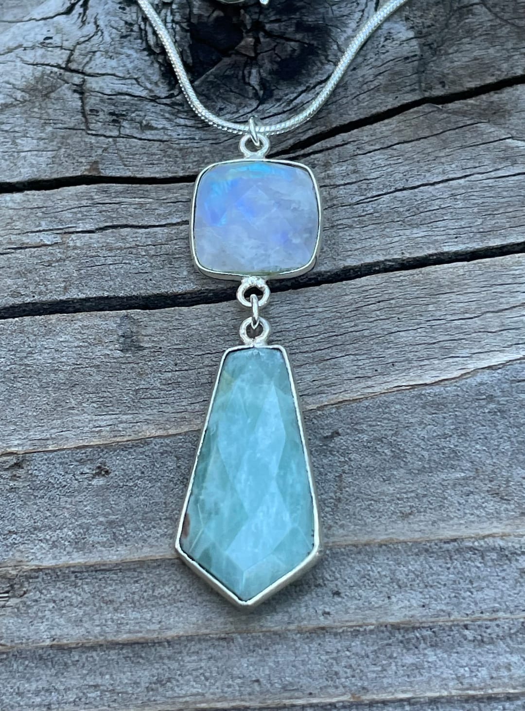 Natural Amazonite and Moonstone Gemstone Necklace, Amazonite Pendant ...