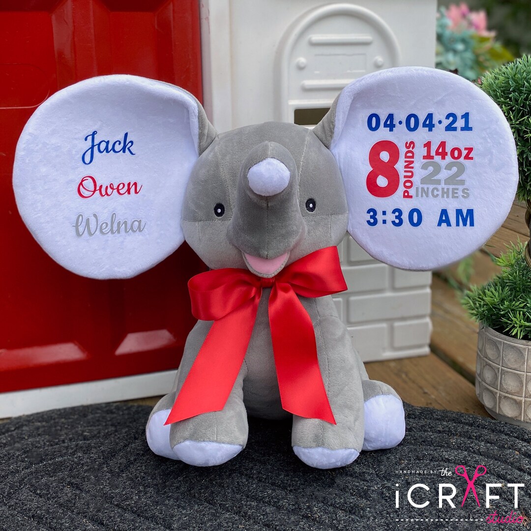 Personalized Baby Elephant-birth Announcement-stuffed - Etsy