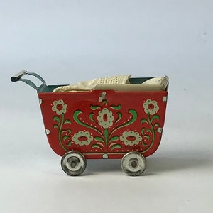 Vintage German Tin Plate Doll Pram. With Colourful Floral - Etsy