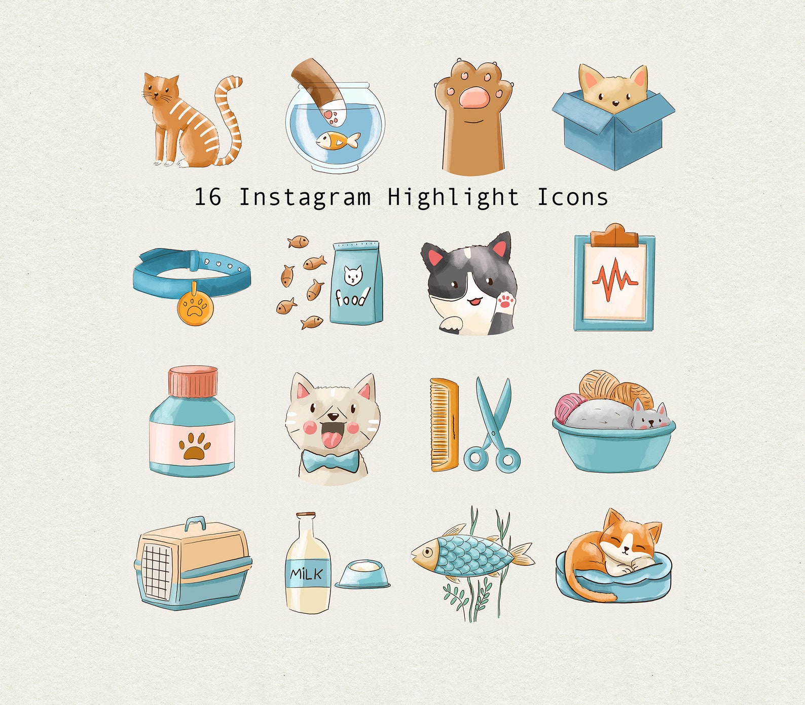 16 CATS Instagram icons. Highlight story instagram icons. | Etsy