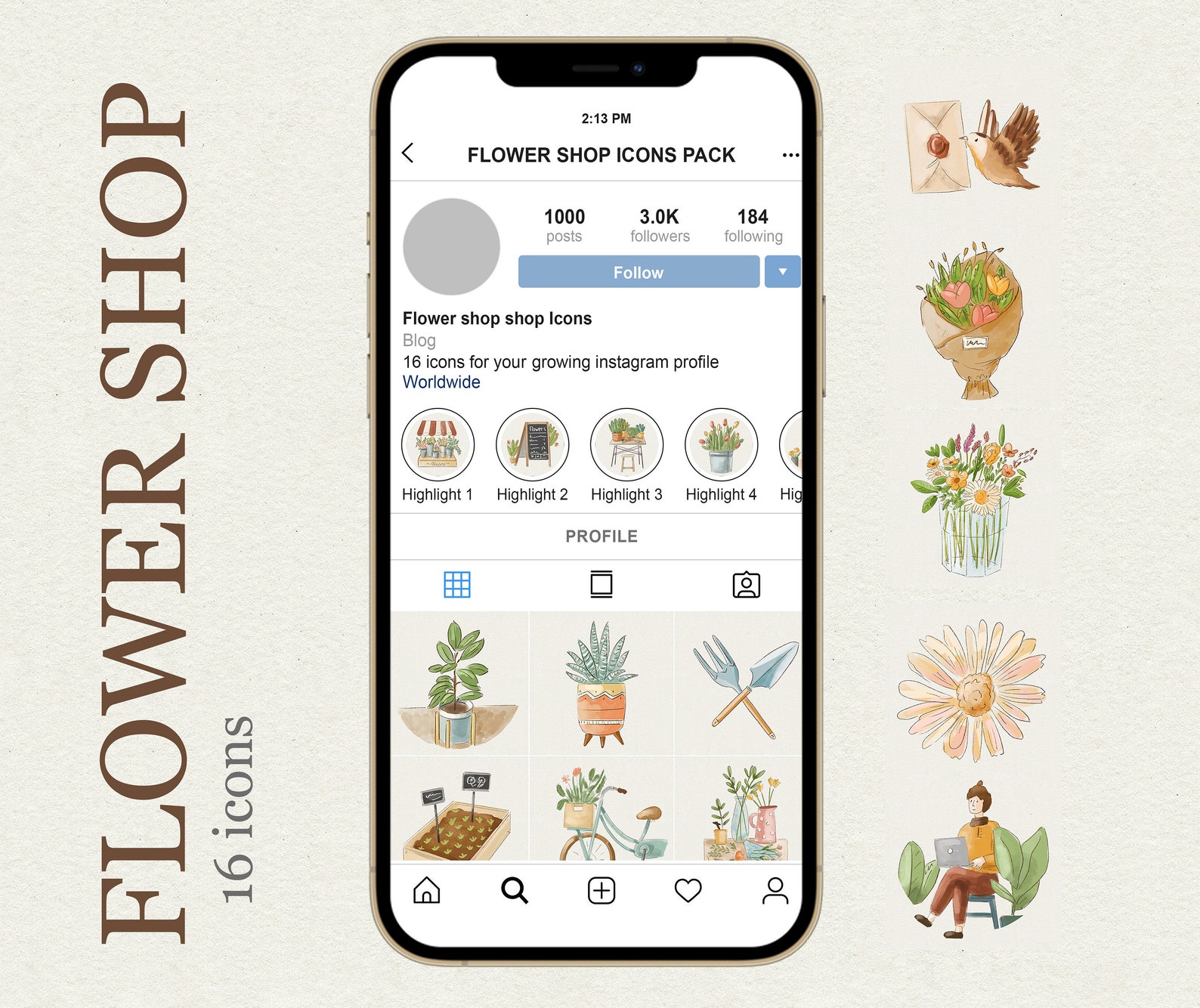 Flower Shop Instagram Icons. Highlight Story Watercolor Covers - Etsy