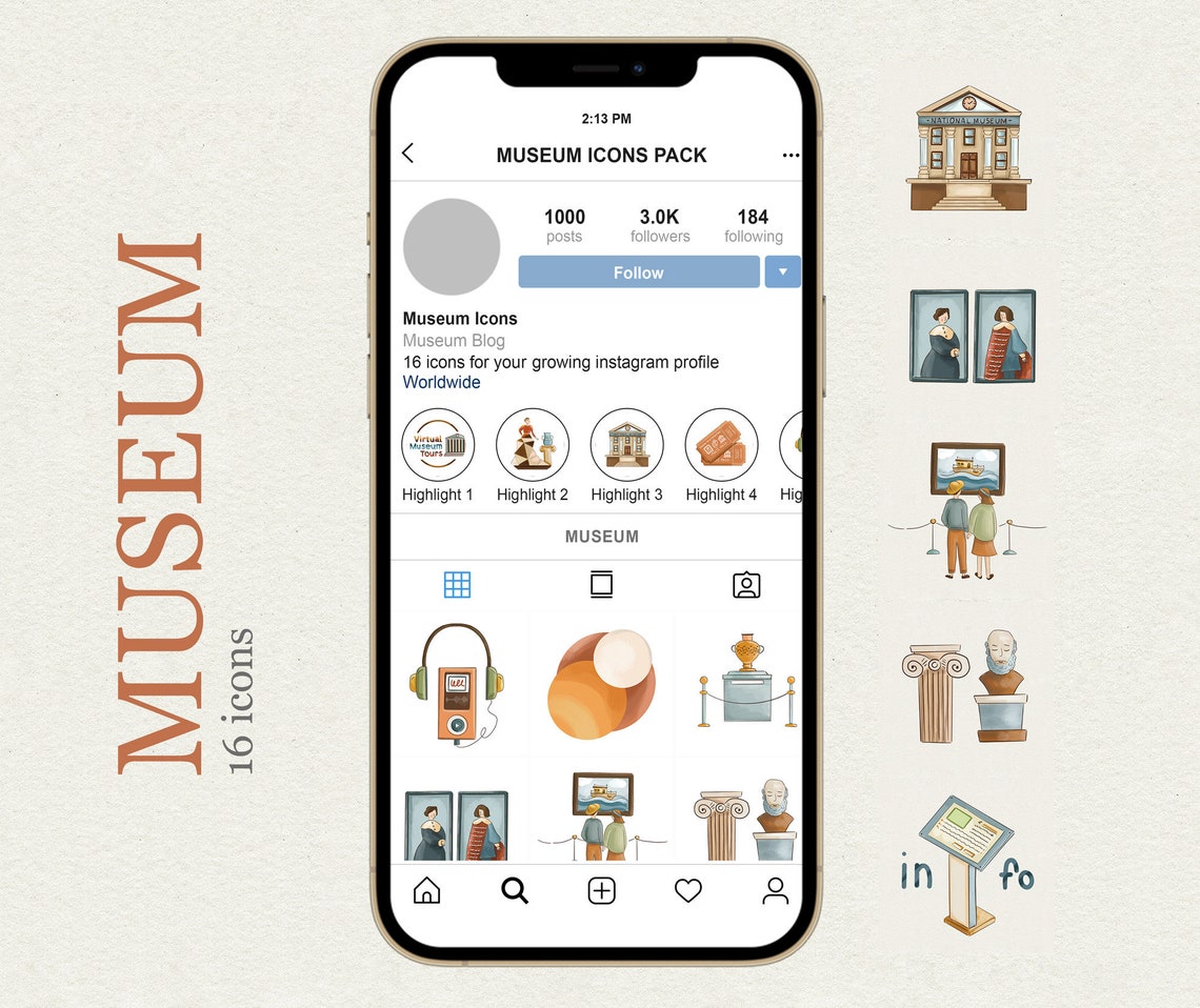 16 MUSEUM Instagram Icons. Highlight Story Covers. Boho | Etsy
