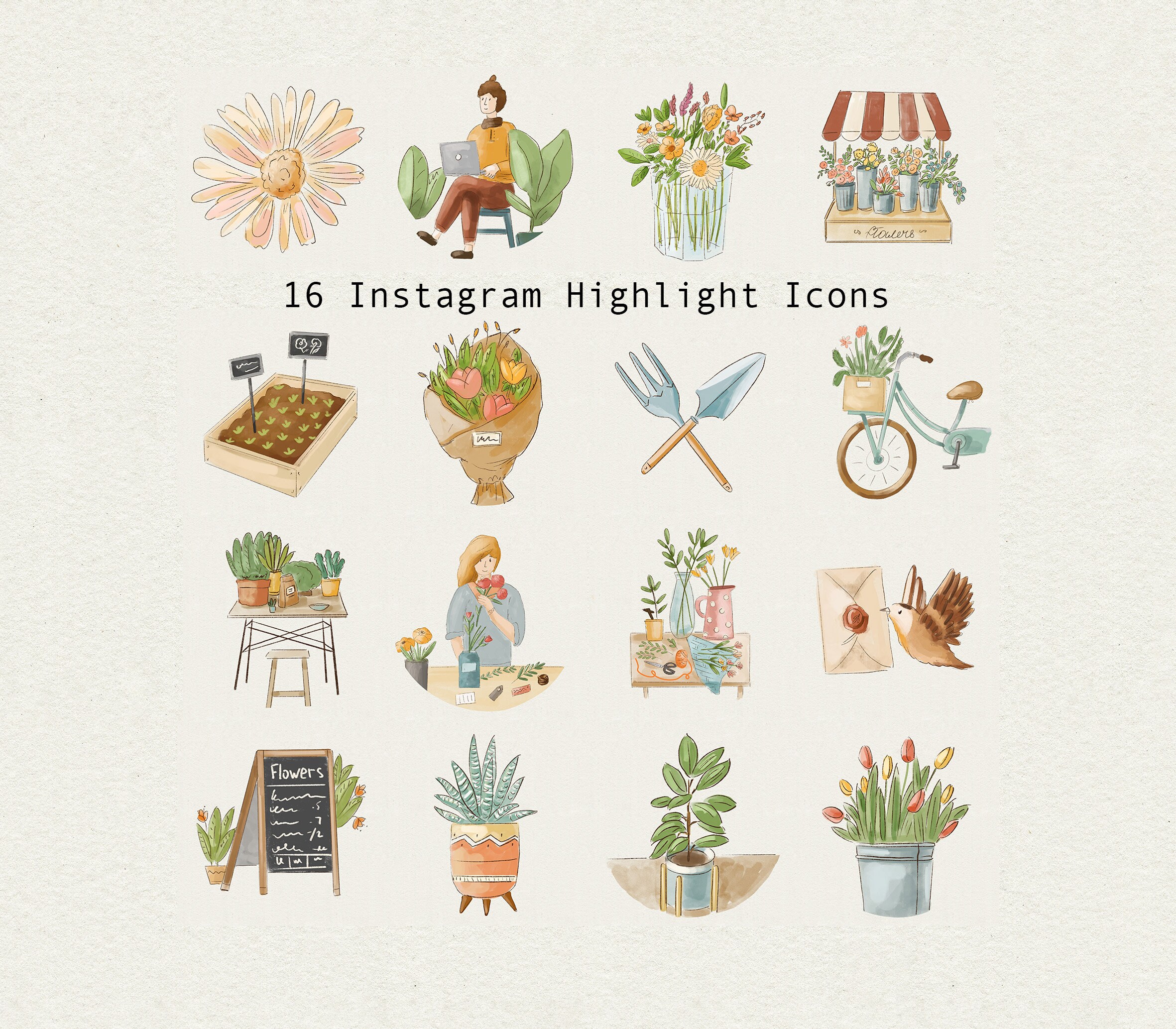 Flower Shop Instagram Icons. Highlight Story Watercolor Covers | Etsy