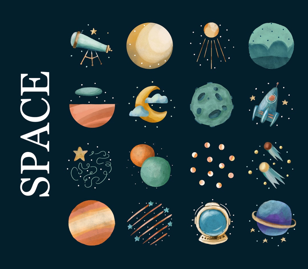 Space Planets Instagram Icons. Highlight Story Watercolor Covers Boho ...