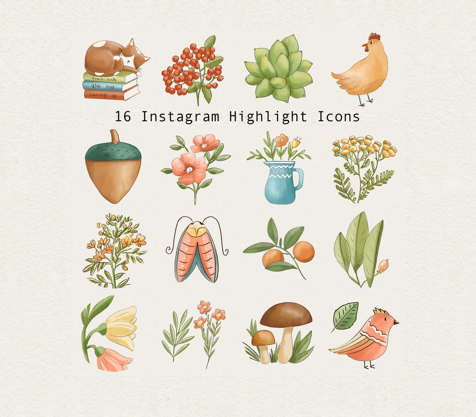 16 NATURE Instagram Icons. Highlight Story Covers. Watercolor - Etsy