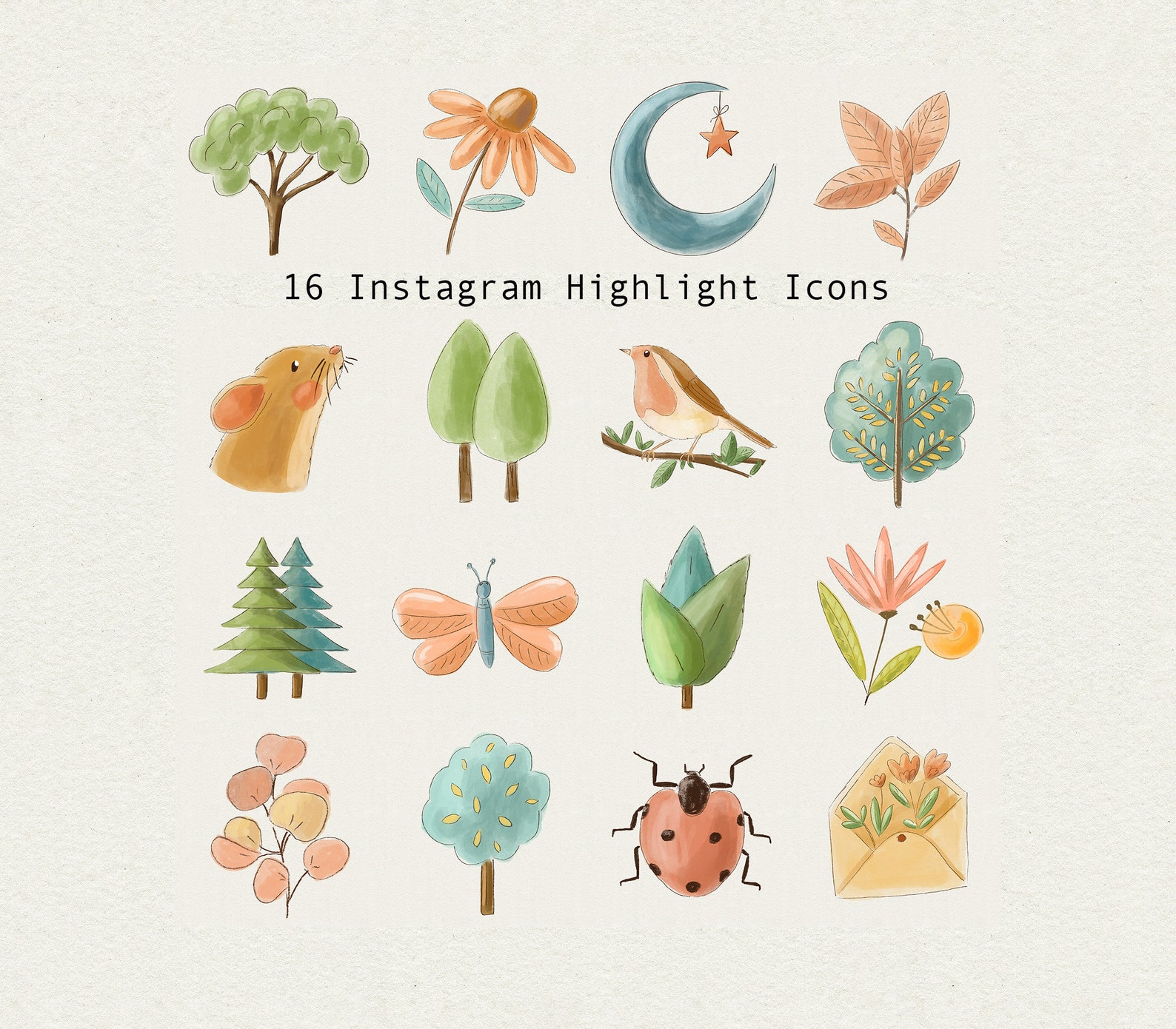 16 NATURE Instagram Icons. Highlight Story Covers. Watercolor - Etsy