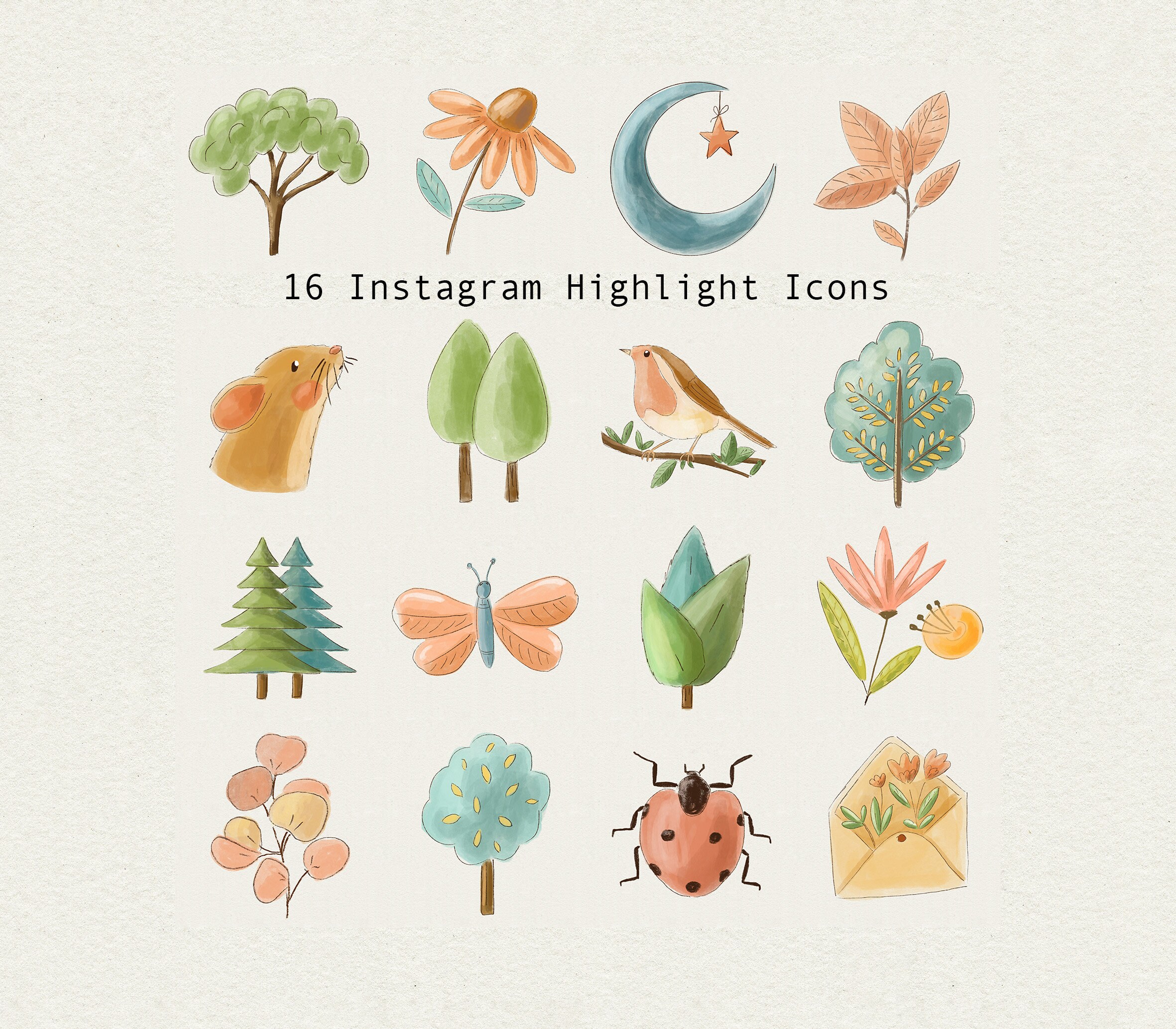 16 NATURE Instagram Icons. Highlight Story Covers. Watercolor - Etsy