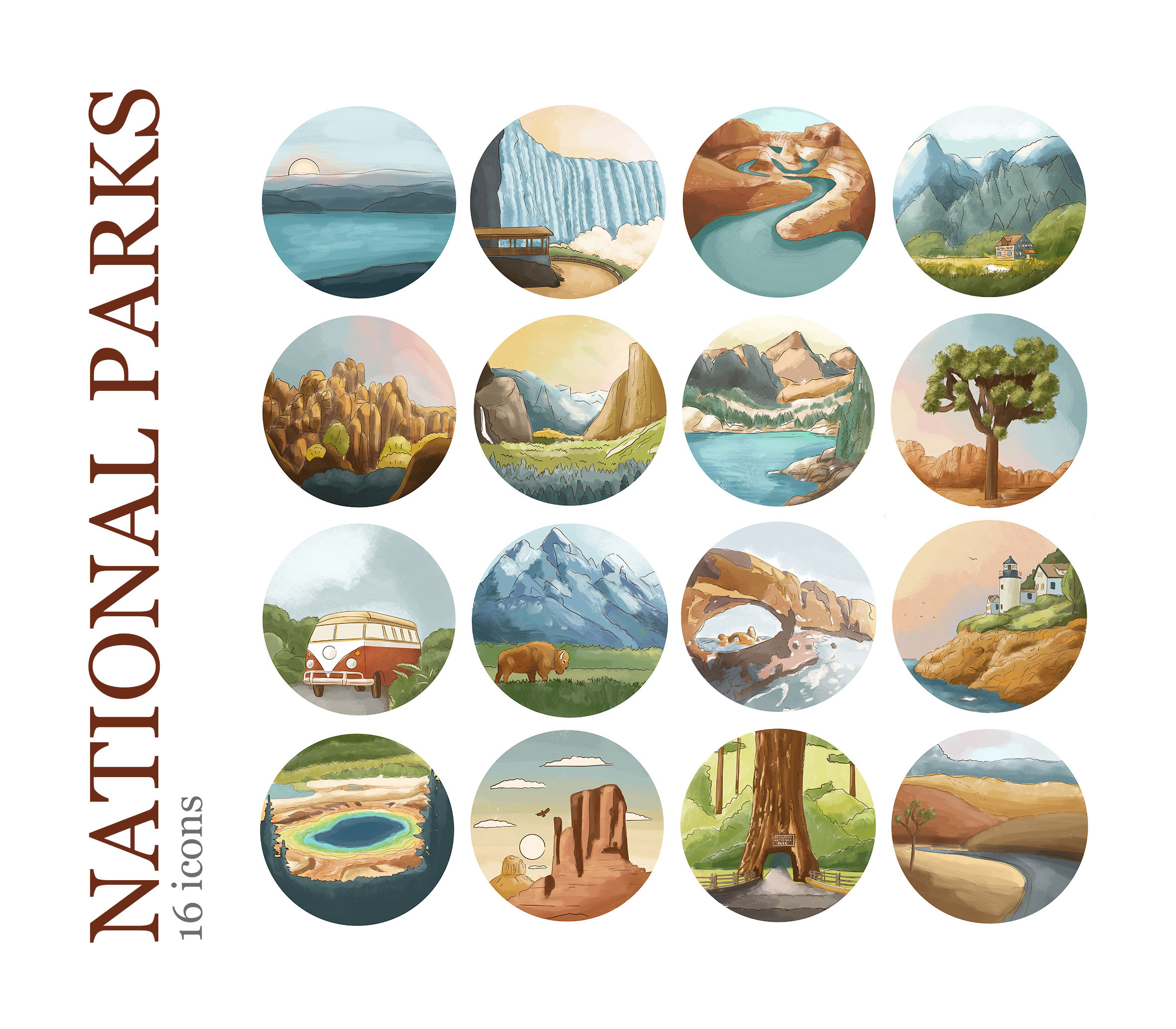 NATIONAL PARKS Instagram 16 Icons. Highlight Story Watercolor - Etsy