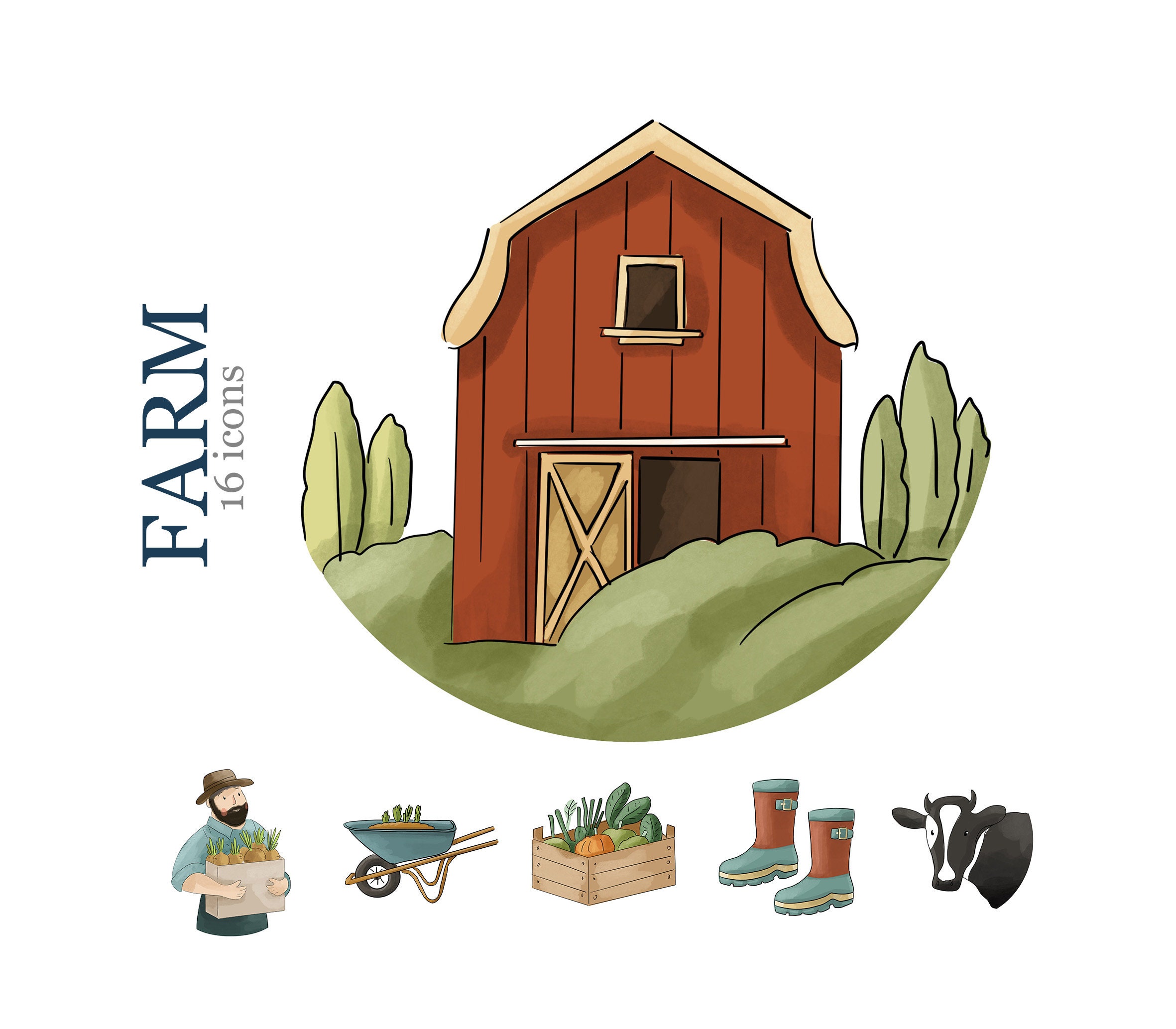 16 FARM Instagram Icons. Highlight Story Watercolor Covers - Etsy
