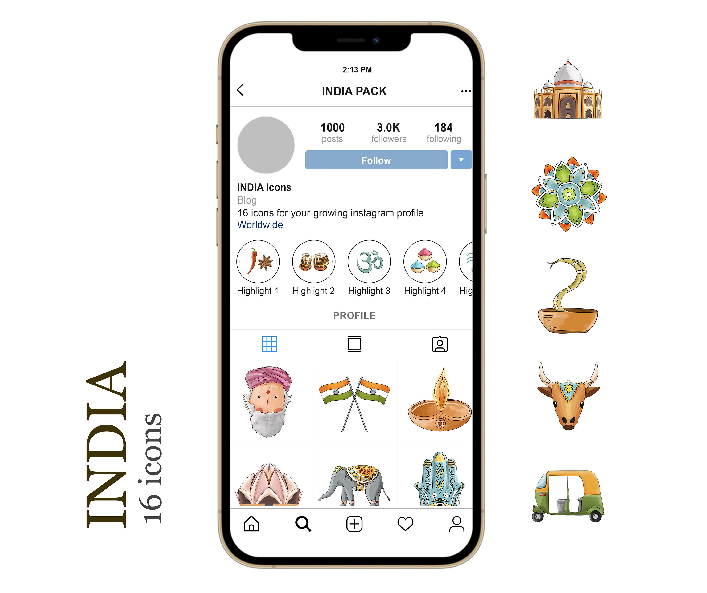 16 INDIA Instagram Icons. Highlight Story Covers Clipart. Taj - Etsy
