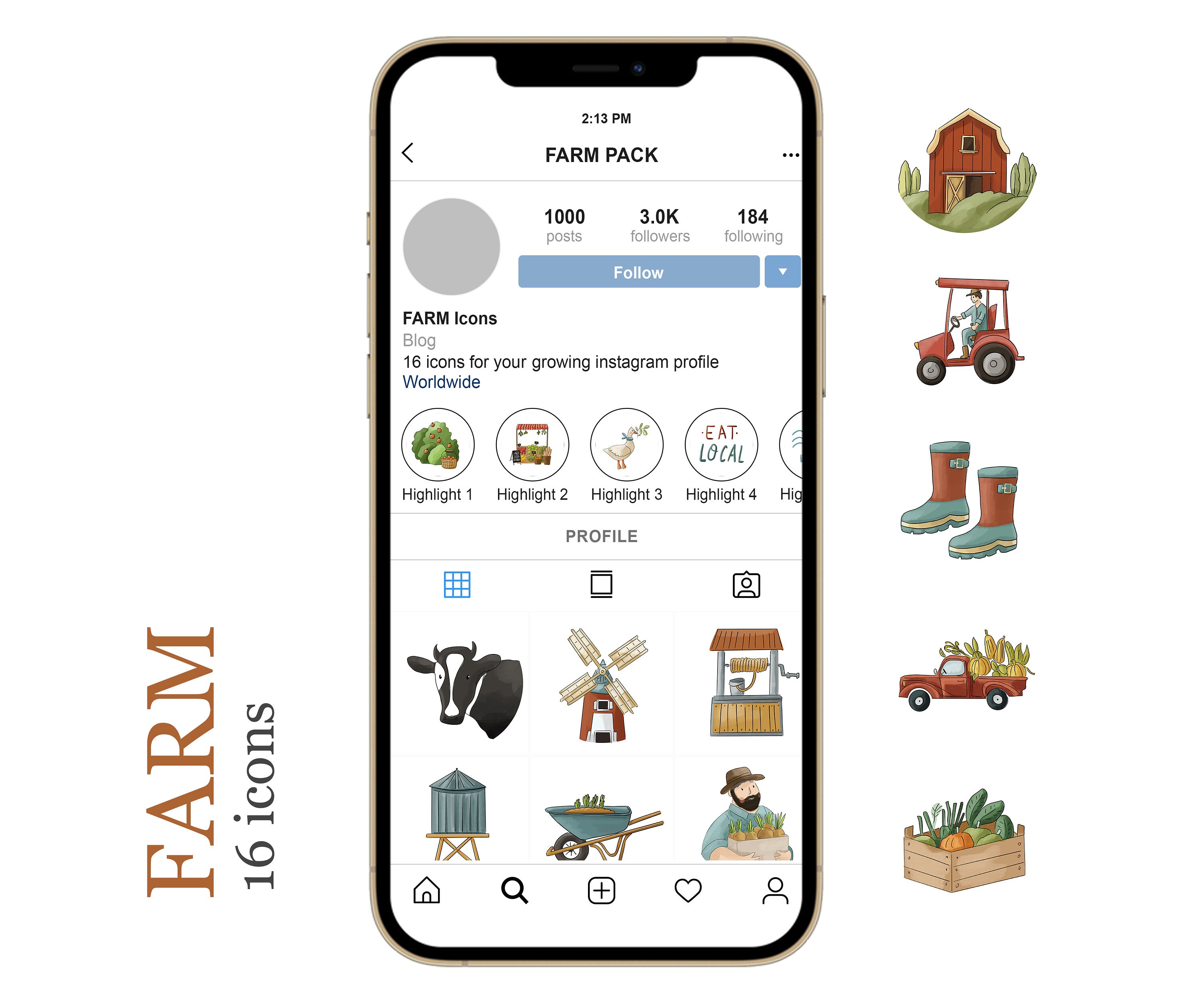 16 FARM Instagram Icons. Highlight Story Watercolor Covers - Etsy