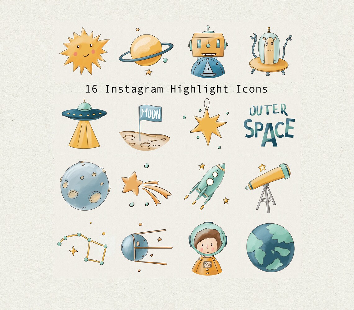 Space Planets Instagram Icons. Highlight Story Watercolor - Etsy