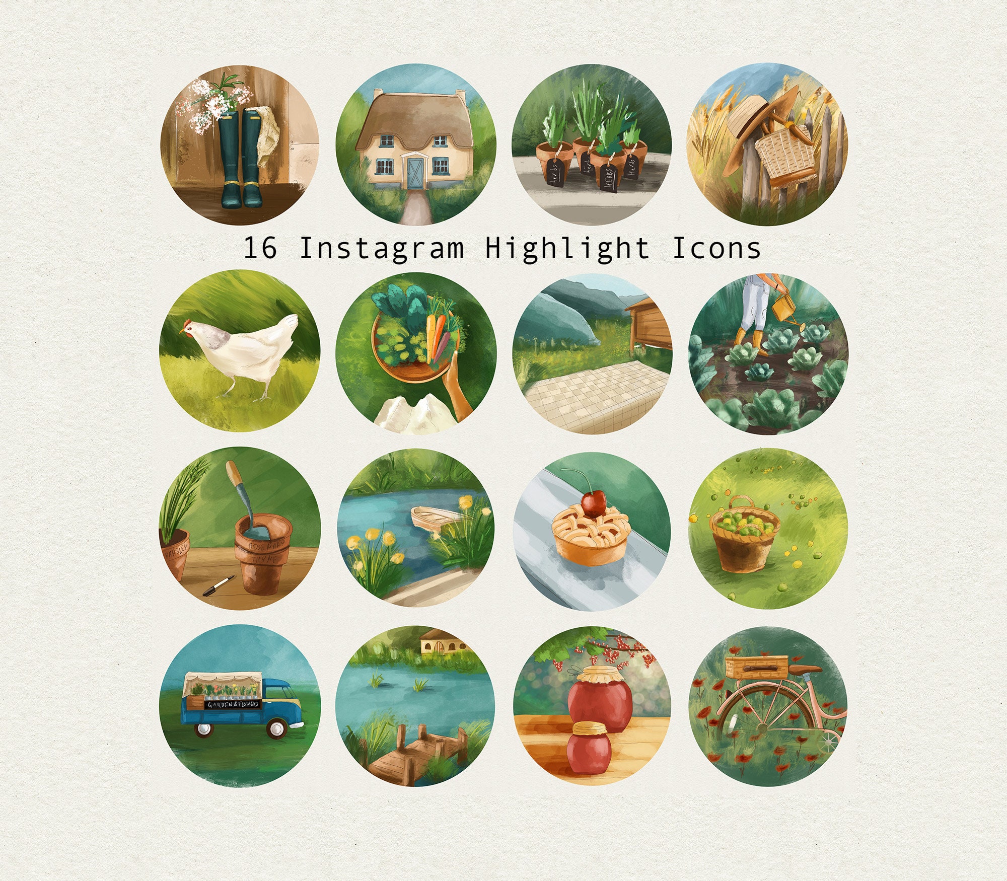 Cottagecore Instagram icons. Highlight story covers boho | Etsy