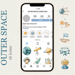 Space Planets Instagram Icons. Highlight Story Watercolor Covers Boho ...