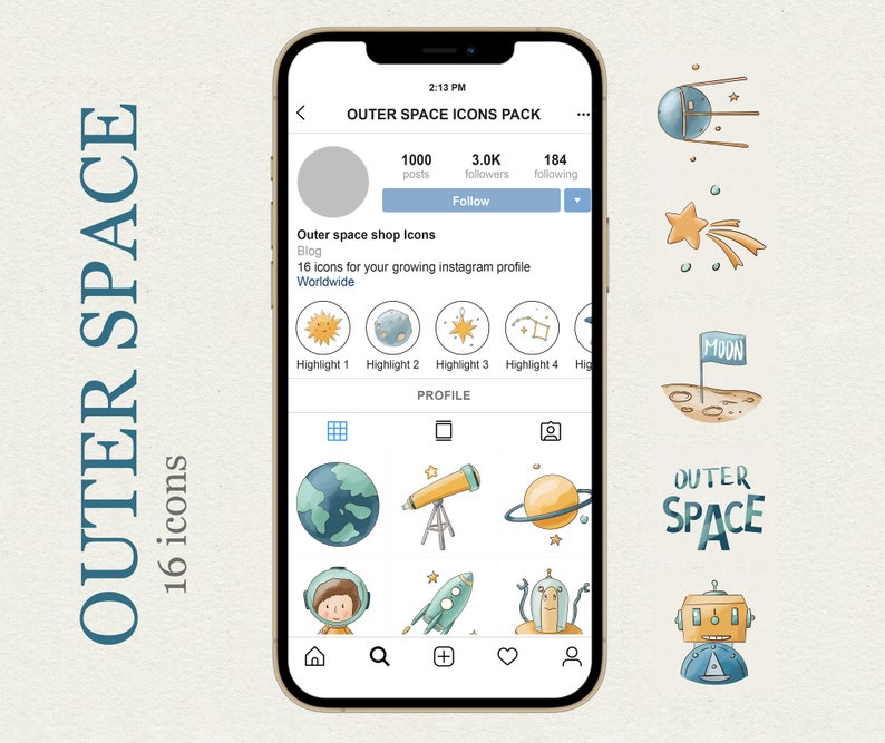 Space Planets Instagram Icons. Highlight Story Watercolor - Etsy