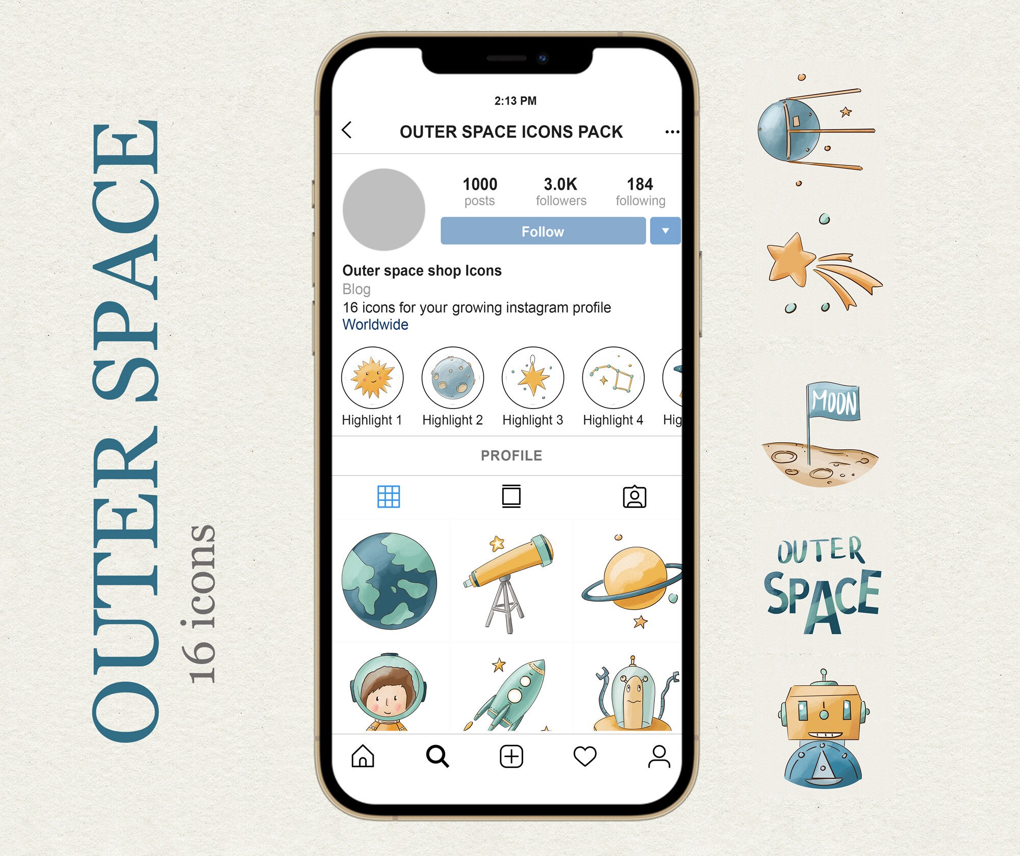 Space Planets Instagram Icons. Highlight Story Watercolor - Etsy