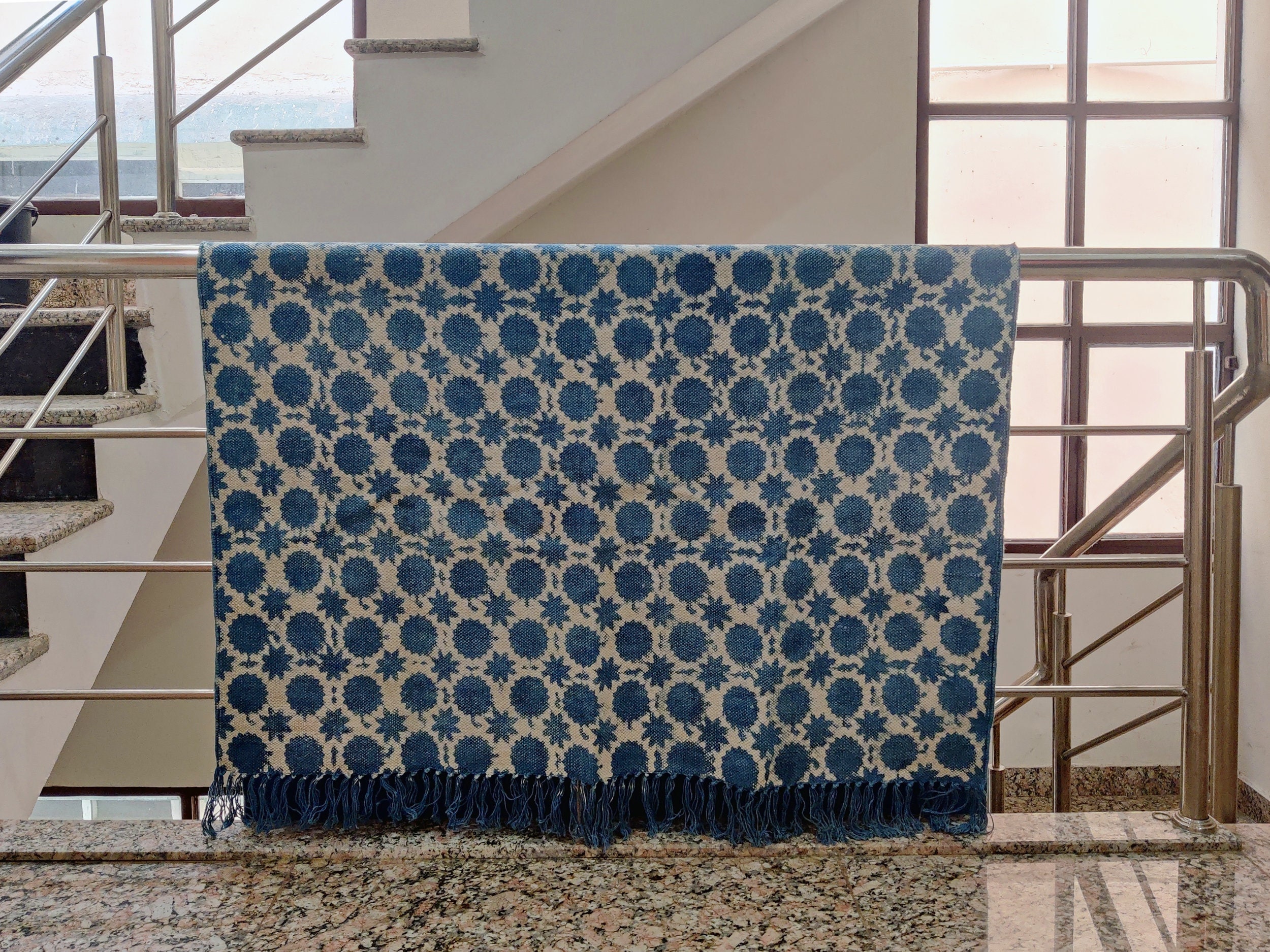 8x10 Ft Indian Dari Rug Indigo Blue Rug Cotton Rug Bath Rug - Etsy