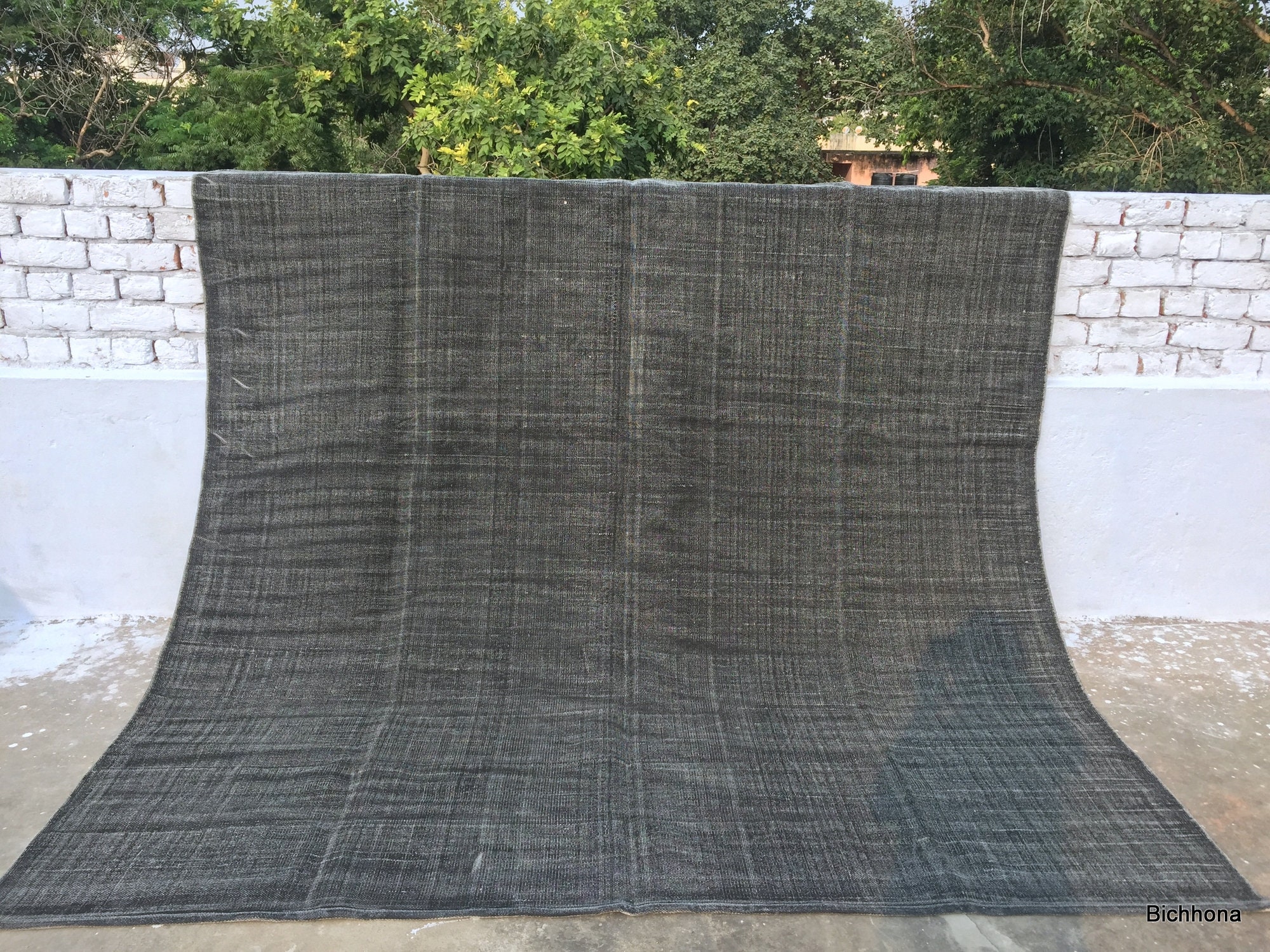 BLACK RUG-10x14 ft Indian Dari Rug Solid Rug Cotton Rug Bath | Etsy