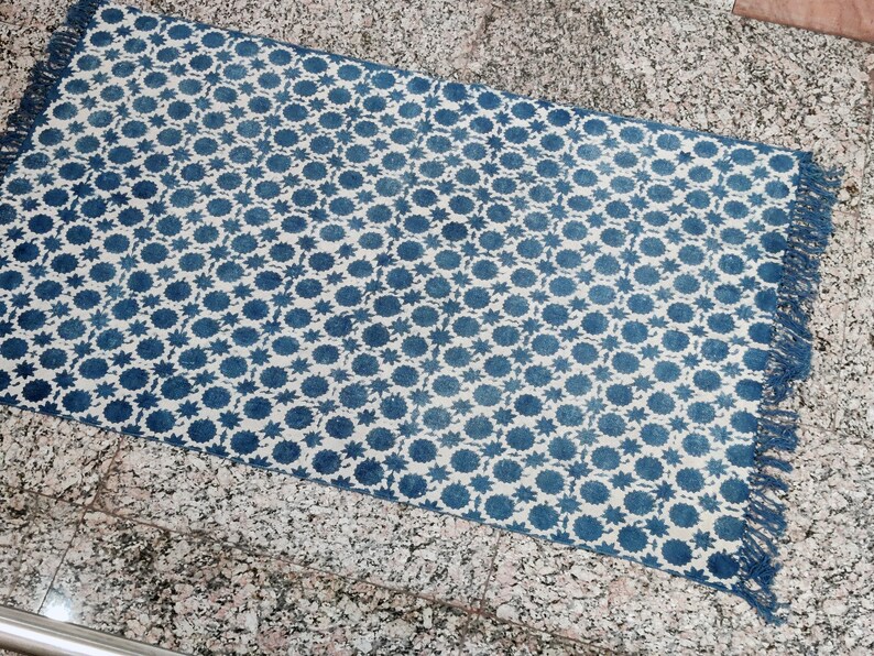 8x10 Ft Indian Dari Rug Indigo Blue Rug Cotton Rug Bath Rug - Etsy
