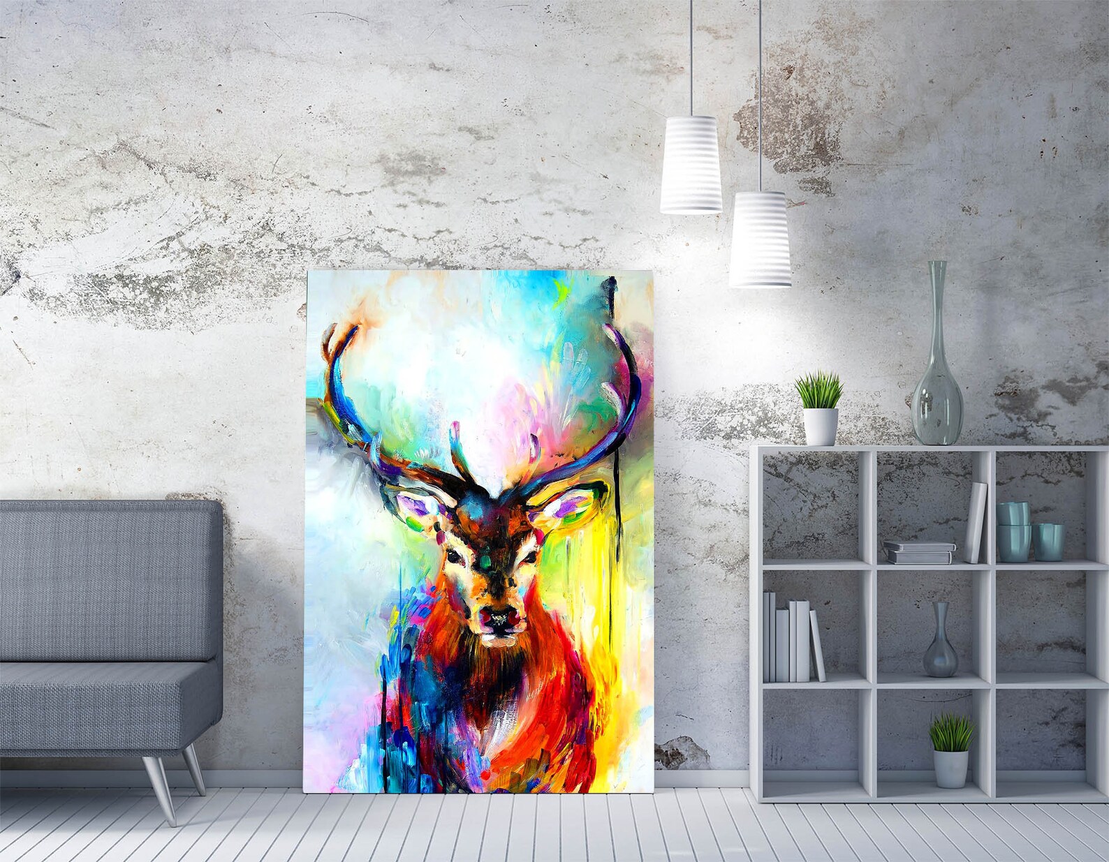 Abstract Watercolour Rainbow Stag Canvas Wall Art Print | Etsy