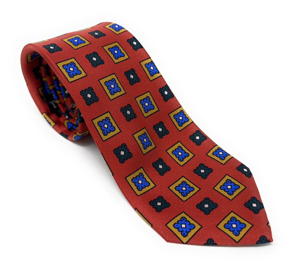 Handmade 7 Fold Silk Tie: Geometric Pattern, Made in Italy - Etsy