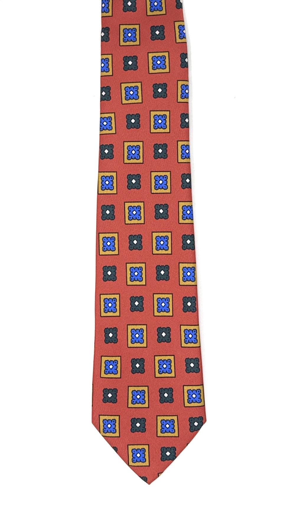 Handmade 7 Fold Silk Tie: Geometric Pattern, Made in Italy - Etsy