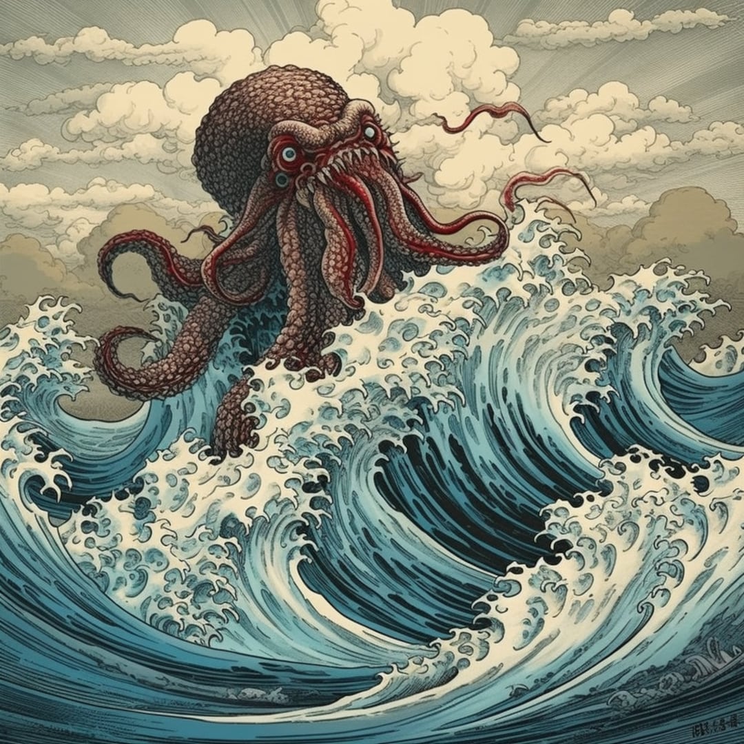 Kraken Pocket Square - Kraken Hokusai Art Silk Handkerchief - Italian ...