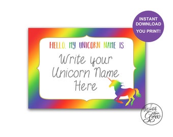 Rainbow Unicorn Name Tags Printable Rainbow Unicorn Name | Etsy